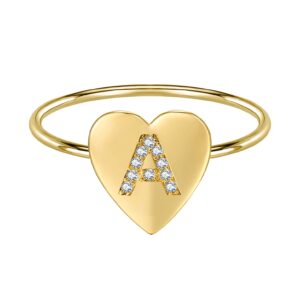 aoedej sterling silver stackable initial ring 14k gold plated cz heart initial capital letter for women