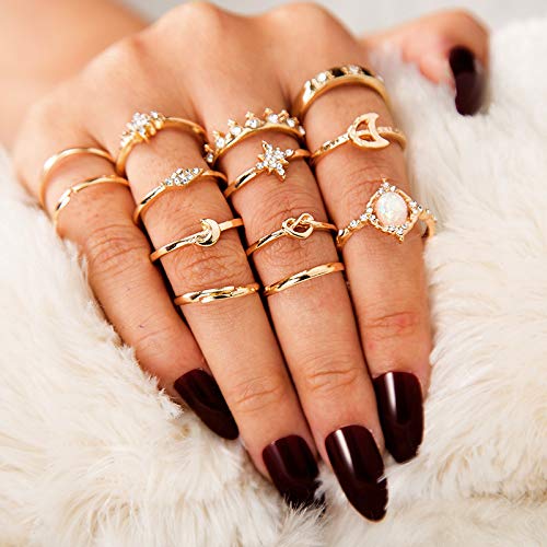 Vintage Silver Gold Knuckle Rings Set for Women, 74 Pcs Bohemian Stackable Joint Finger Rings, Hollow Carved Flowers Retro Stone Crystal Stacking Midi Rings Pack