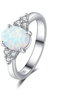 u-m white gold rings for women simulated opal with diamond accent womens ring fashion engagement bride bridesmaid jewelry accessories festive birthday party favors deft and attractive