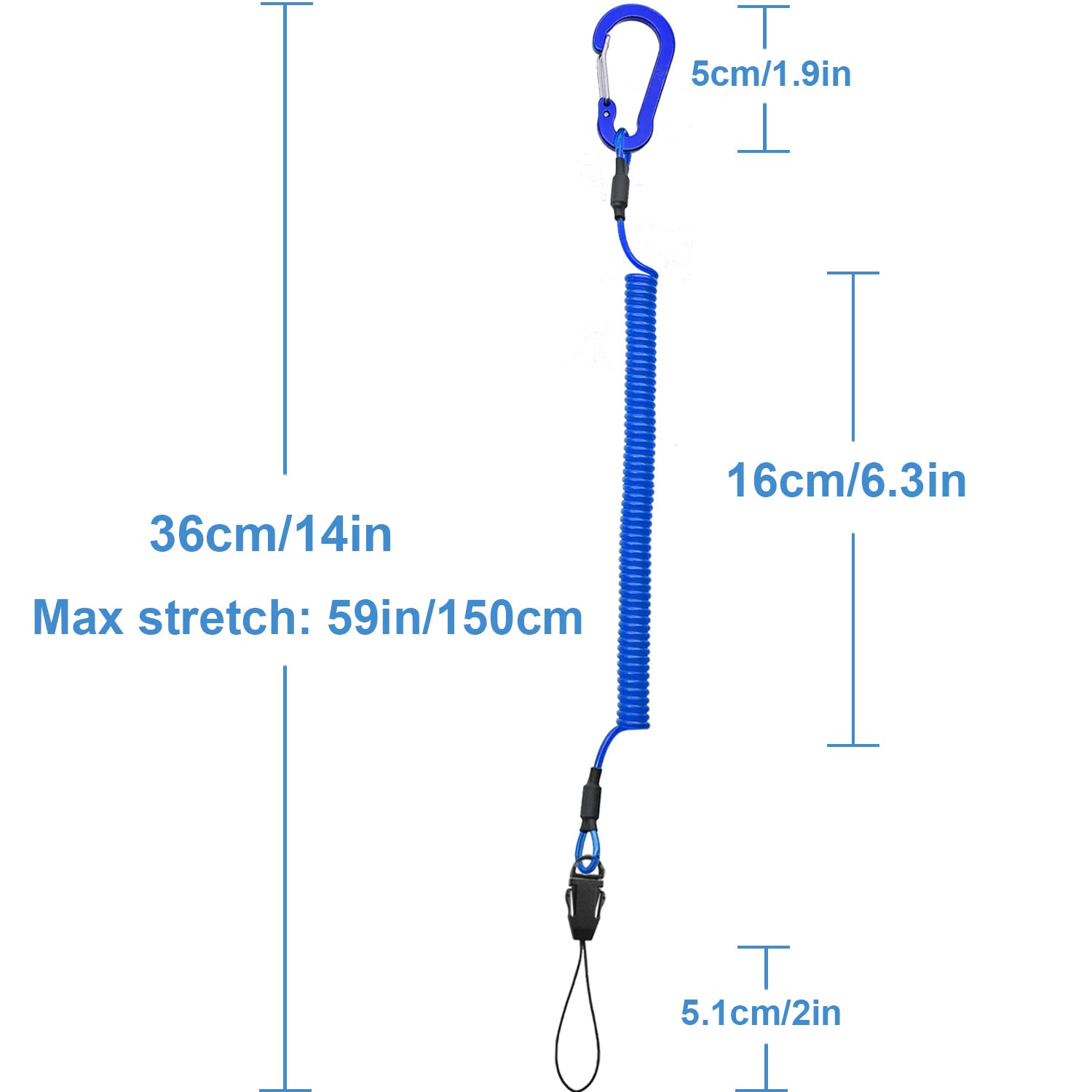 Lix&Rix Stretch Spiral Coil Cord Lanyards for Fishing Equipment Rangefinder Tool Tether Hunting Pliers Case Leash, Blue 3pcs