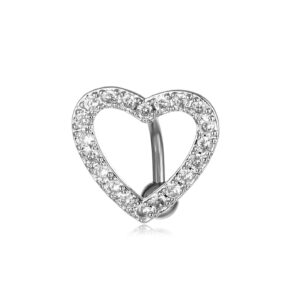 meqnoig cute silver heart belly button rings for women dazzling zircon belly button rings dangle navel piercing jewelry (a silver)