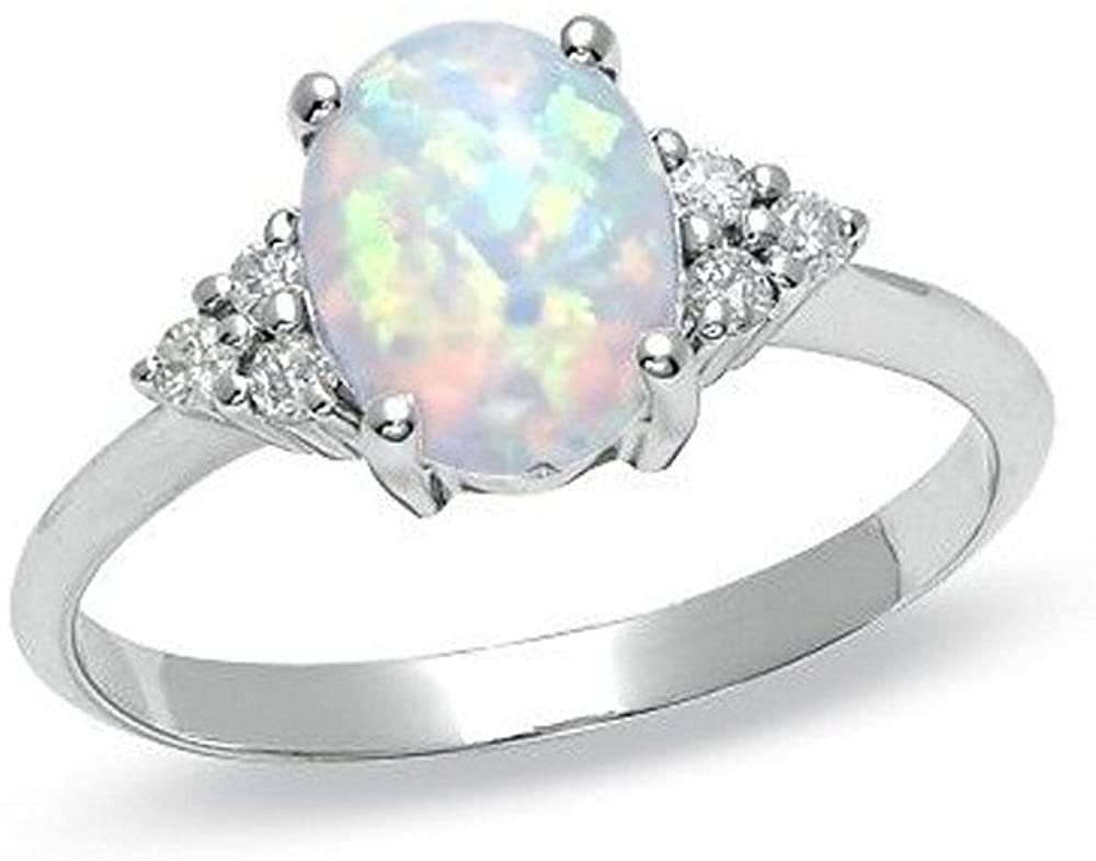 U-M White Gold Rings for Women Simulated Opal with Diamond Accent Womens Ring Fashion Engagement Bride Bridesmaid Jewelry Accessories Festive Birthday Party Favors Deft and Attractive