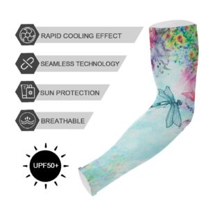 xigua Dragonfly Arm Sleeves UV Sun Protection Cooling Compression Arm Sleeves with Thumb Hole for Cycling, Driving, Golf, Fishing, Gardening, Yard Work