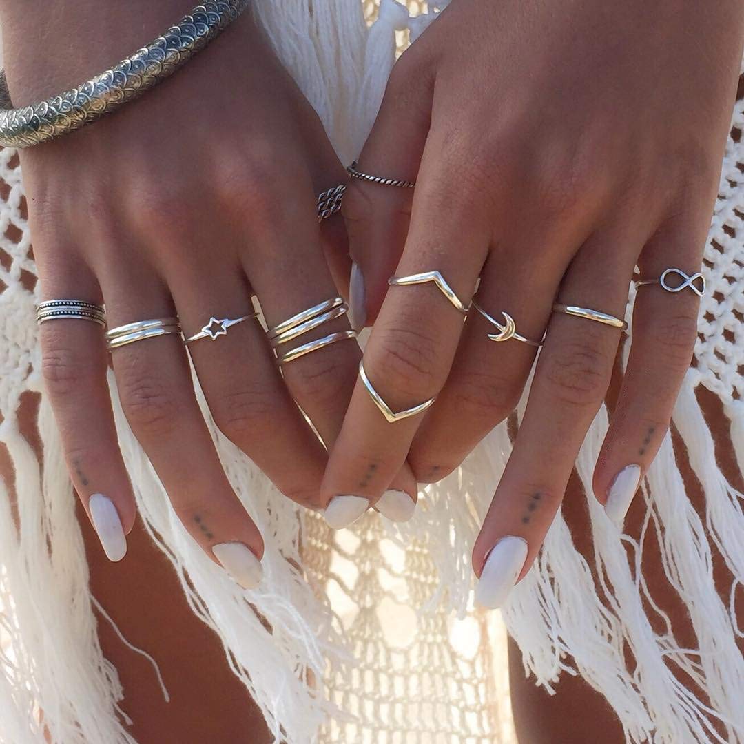 Vintage Silver Gold Knuckle Rings Set for Women, 74 Pcs Bohemian Stackable Joint Finger Rings, Hollow Carved Flowers Retro Stone Crystal Stacking Midi Rings Pack