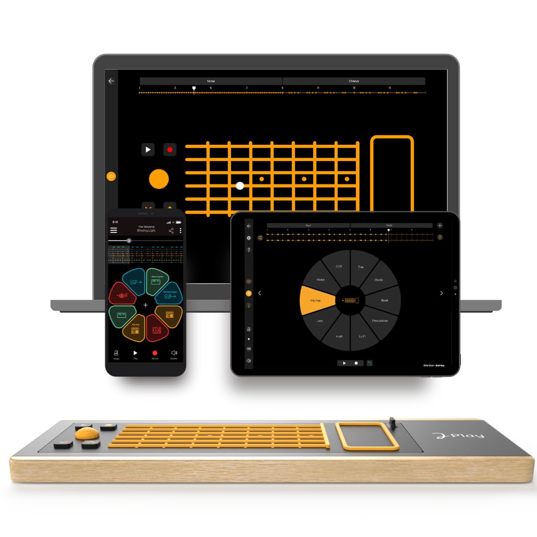 Guitar Pad Accessory for J-Play MIDI controller - 6 Frets and Effect Zone, Dedicated Musical App Included, Plug & Play Music instrument Fire Edition