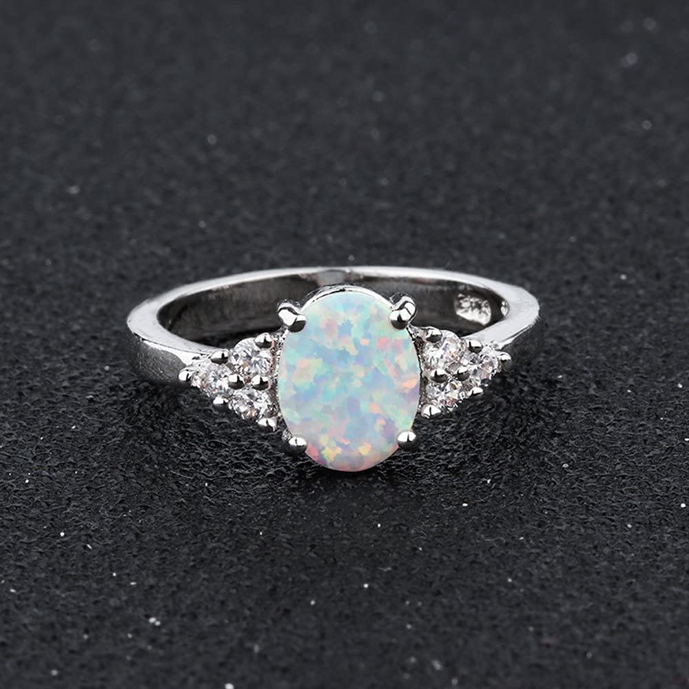 U-M White Gold Rings for Women Simulated Opal with Diamond Accent Womens Ring Fashion Engagement Bride Bridesmaid Jewelry Accessories Festive Birthday Party Favors Deft and Attractive