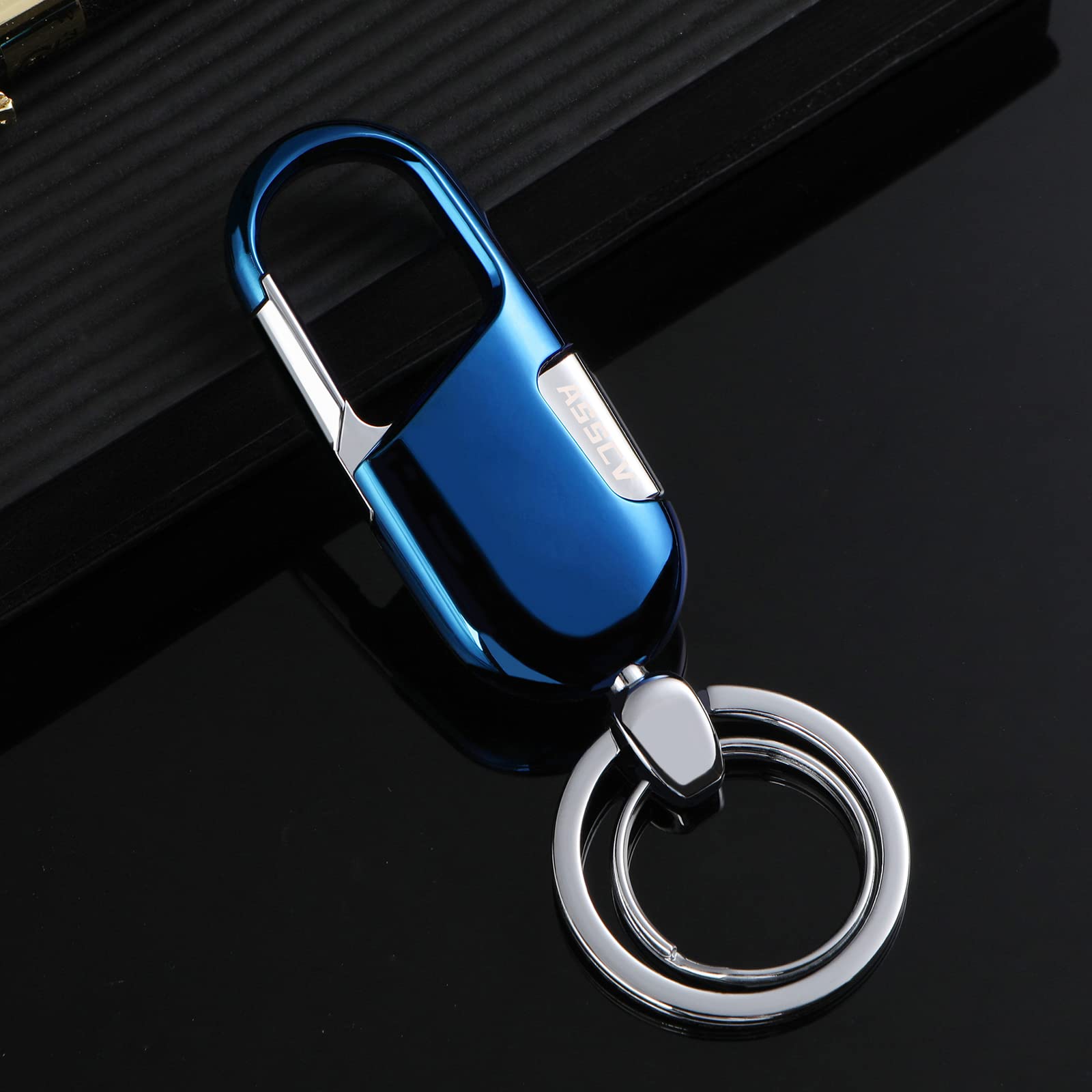 ASSCV Car Keys Keychain, Heavy Duty Keychains,Car Key Fob Accessory For Men and Women,With Elegant Metal Box (Blue)