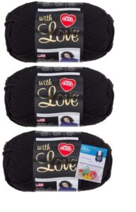 red heart yarn red heart with love yarn - black - 6 oz - medium 4 gauge - 3 pack bundle with bella crafts stitch markers