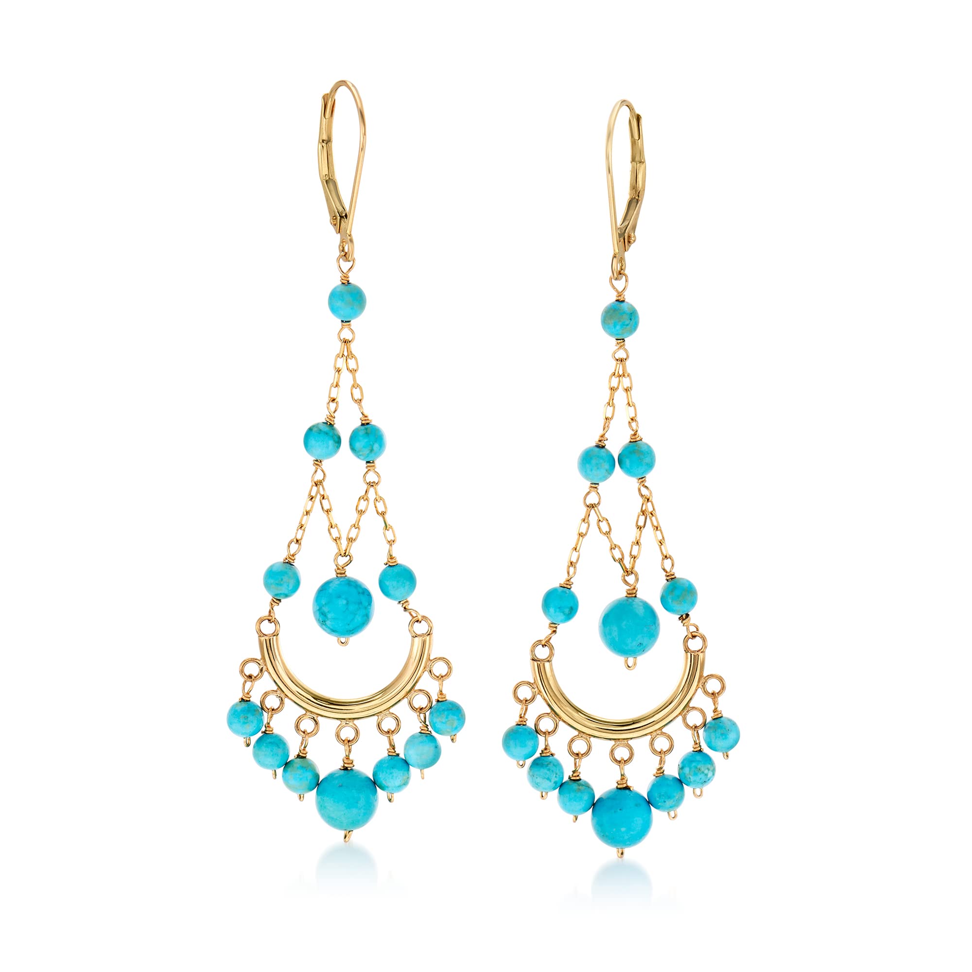 Ross-Simons Turquoise Chandelier Earrings in 14kt Yellow Gold