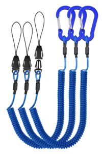 lix&rix stretch spiral coil cord lanyards for fishing equipment rangefinder tool tether hunting pliers case leash, blue 3pcs