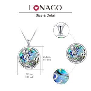 LONAGO Jellyfish Necklace 925 Sterling Silver Pendant Abalone Shell Ocean Animal Jewelry Gift for Women Mom