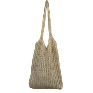 hobo bag for women contrast color large capacity tote bag shoulder bag women's trendy knitted bag(apricot)