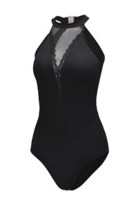 dance elite - grand - crew neck dance leotard with mesh and lace. leotards for women ballet and dance (adult s, black)