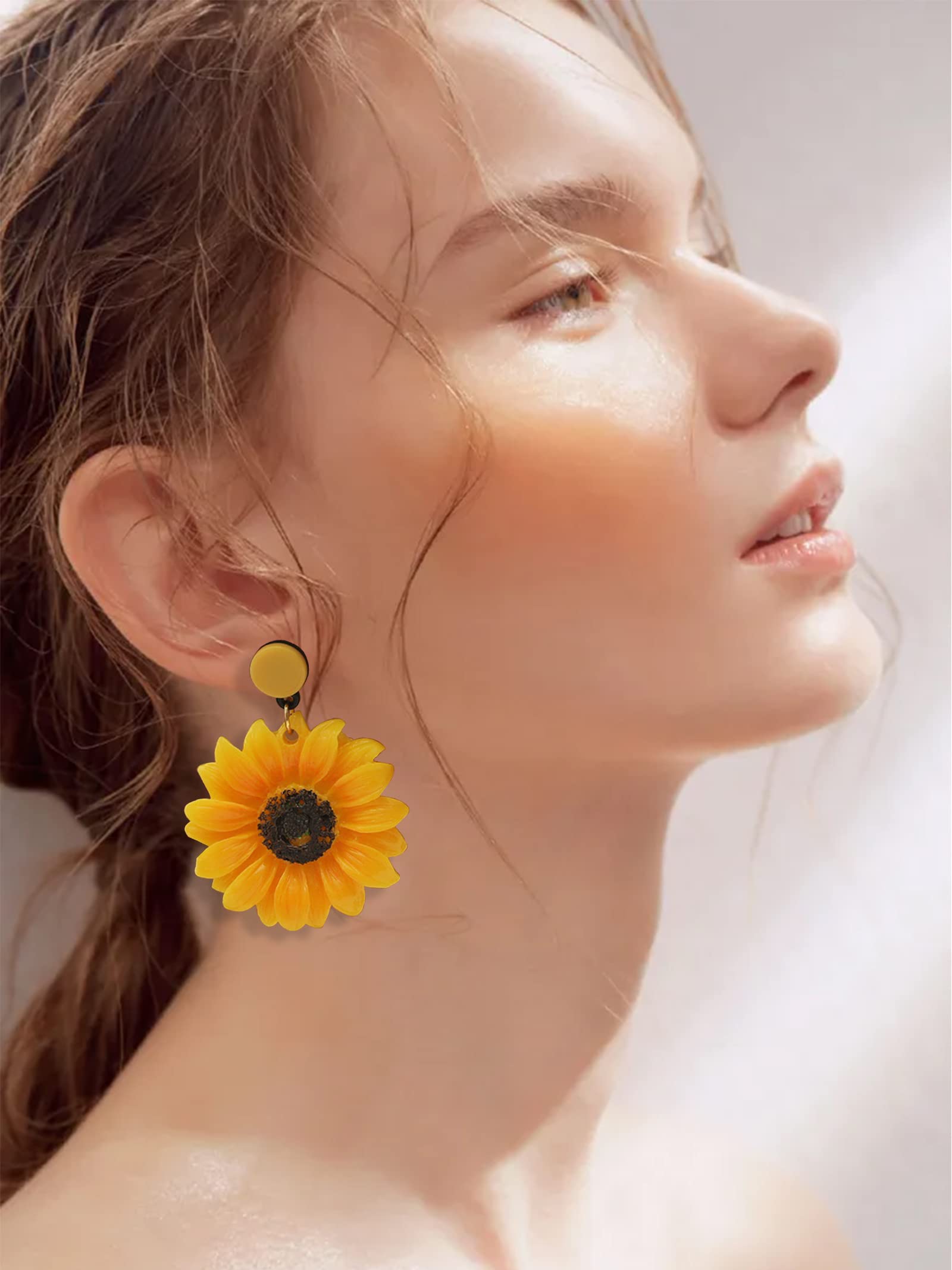 Sunflower Earrings for Women 3D Sunflower Daisy Flower Drop Dangle Earrings Bohemian Sunflower Statement Earrings Jewelry