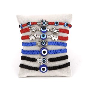 ZYJLM Evil Eye Bracelet Cute Mexican Lucky Protection Bracelets Pack Boho Handmade Braided Adjustable String Elephant Beaded Stacked Braceket for Women Men