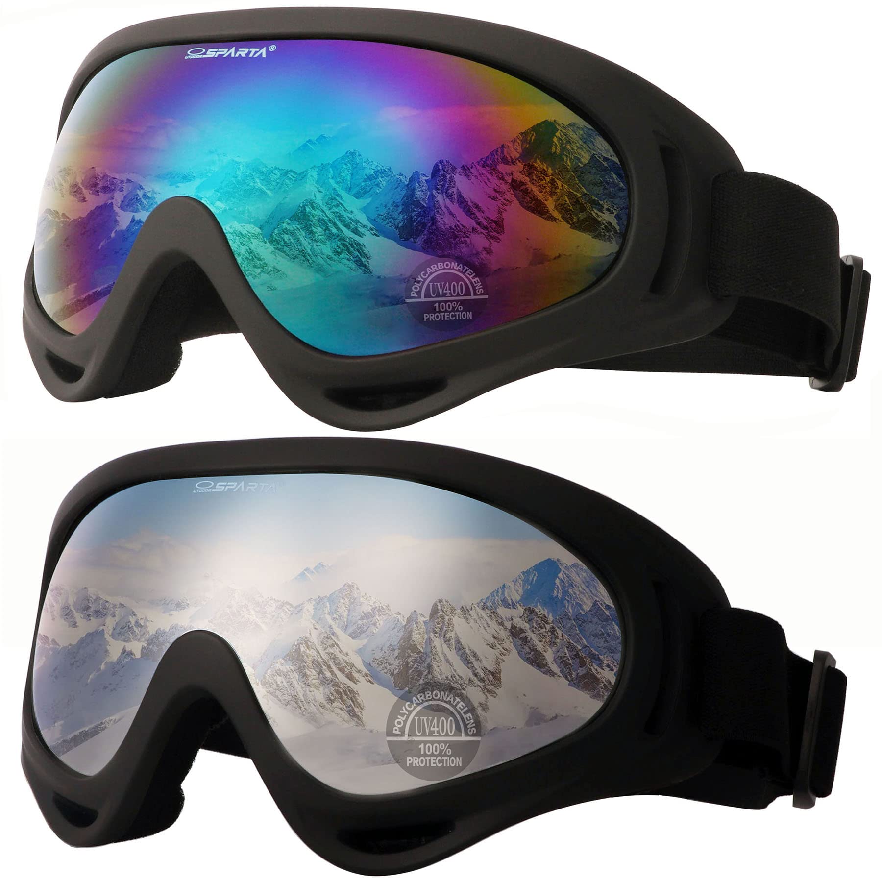 OUTDOOR SPARTA Ski Goggles (1. Black Frame, Multiple Color Lens; Black Frame, Silver Coated Lens)