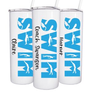 avito personalized swim tumbler - gift for swimmer - swim team end of season gift - swim coach gift - 20 oz tumbler with closing lid and straw - stainless steel - vacuum insulated