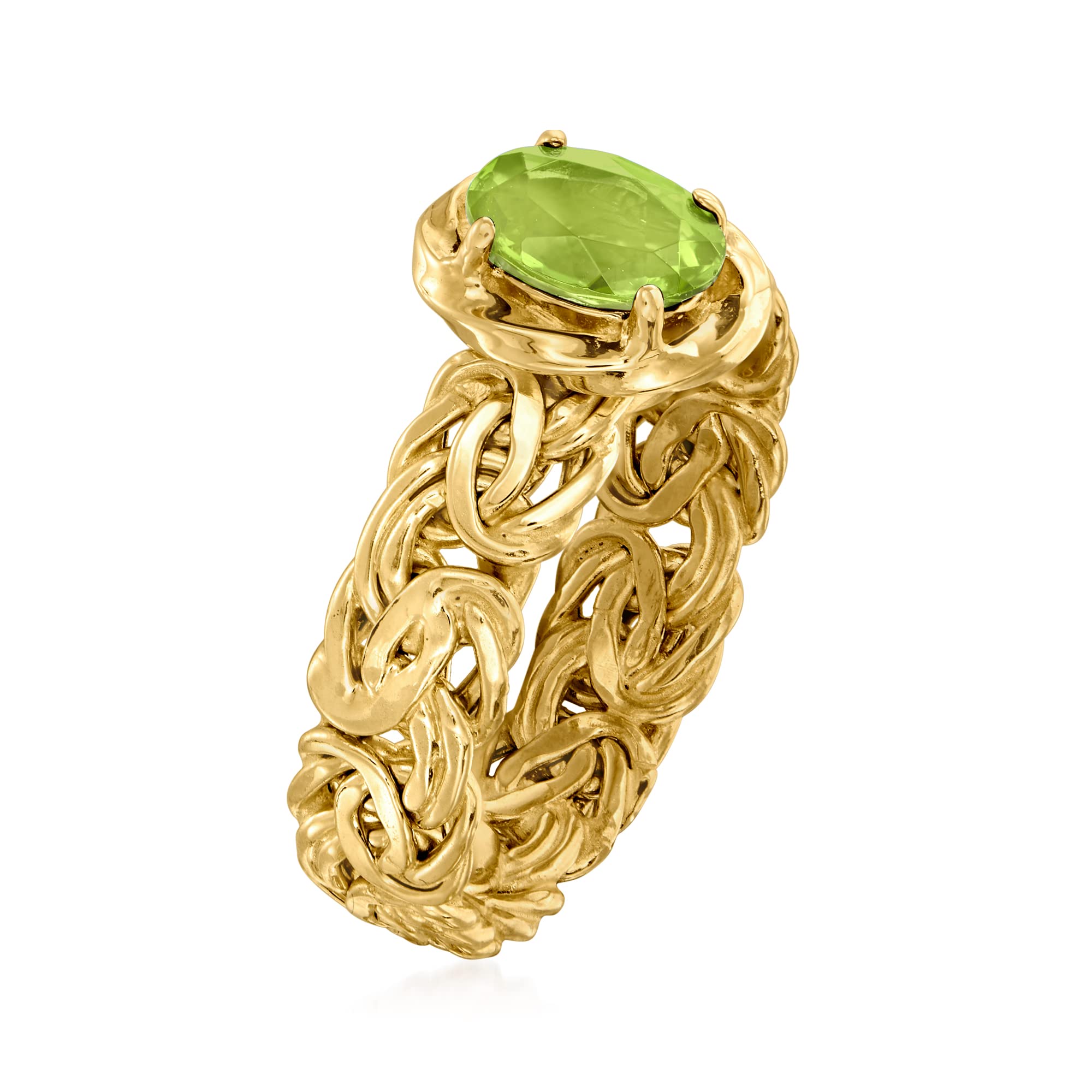 Ross-Simons 0.80 Carat Peridot Byzantine Ring in 18kt Gold Over Sterling. Size 7