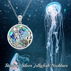 LONAGO Jellyfish Necklace 925 Sterling Silver Pendant Abalone Shell Ocean Animal Jewelry Gift for Women Mom