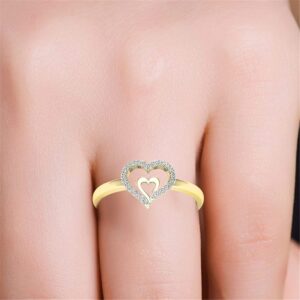 U-M Heart Shaped Rings for Women Cubic Zirconia Fashion Double Love Heart Openwork Ring Cz Statement Engagement Wedding Band Fine Jewelry Gifts for Her Practical Design