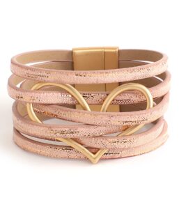 hotoo pink leather wrap bracelets for women boho bracelet heart aesthetic cuff friendship multi-layer christmas gifts for her