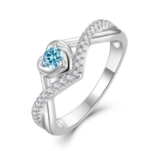 starchenie women ring,sterling silver promise infinity ring for women size7 aquamarine color