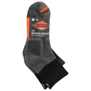 Merrell Unisex-Adult's Men's and Women's Merino Wool Work Socks-3 Pair Pack-Arch Support, Ankle-Charcoal, Medium-Large