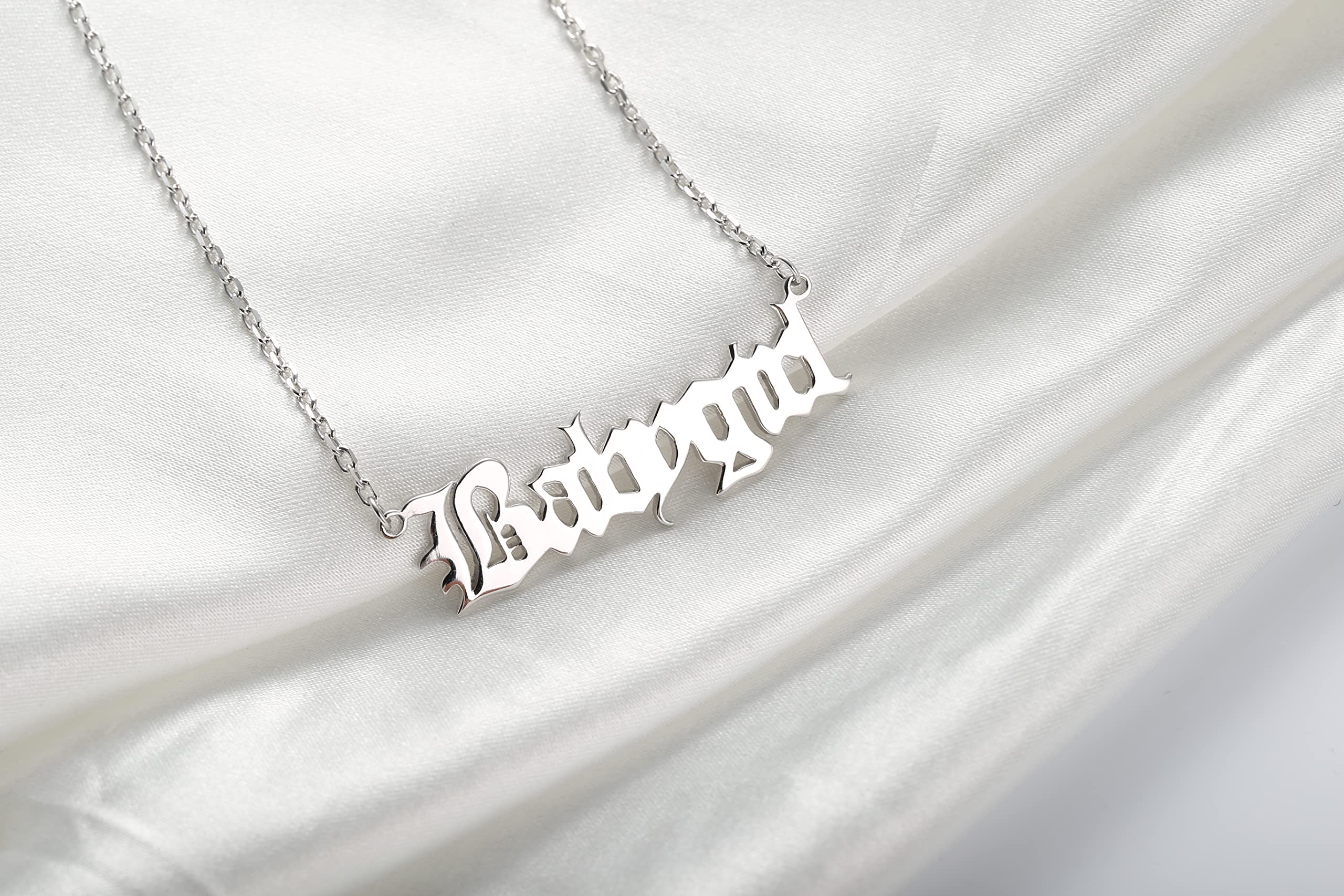 Jewenova S925 Sterling Silver Name Necklace Personalized, Custom Nameplate Necklace for Women with Adjustable Chain