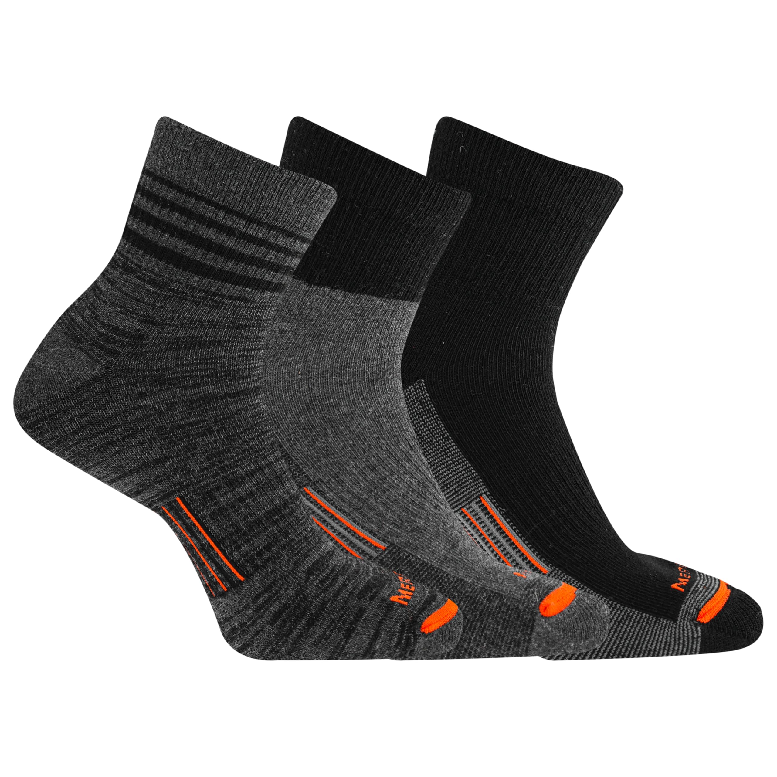 Merrell Unisex-Adult's Men's and Women's Merino Wool Work Socks-3 Pair Pack-Arch Support, Ankle-Charcoal, Medium-Large