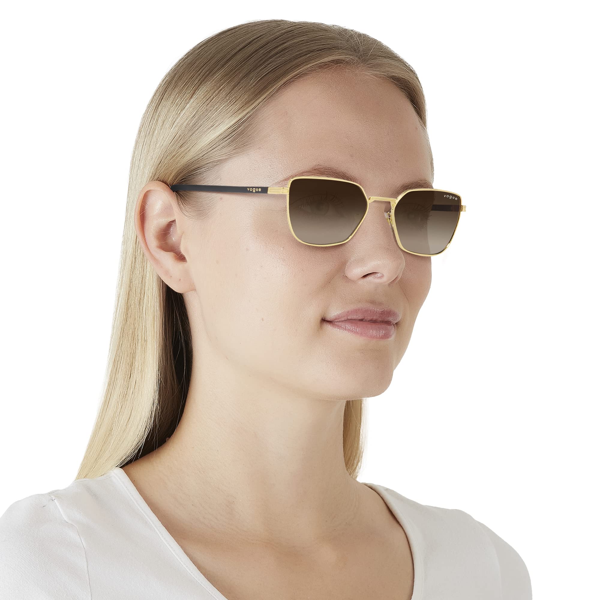 Vogue Eyewear Woman Sunglasses Gold Frame, Brown Gradient Lenses, 53MM