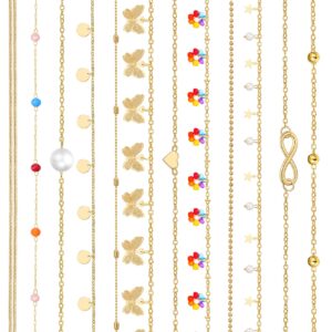 FUNEIA 12Pcs Beach Bikini Belly Chain for Women Boho Gold Waist Chain for Women Simple Boho Waist Beads Body Chain Summer Body Accessories Jewelry Adjustable