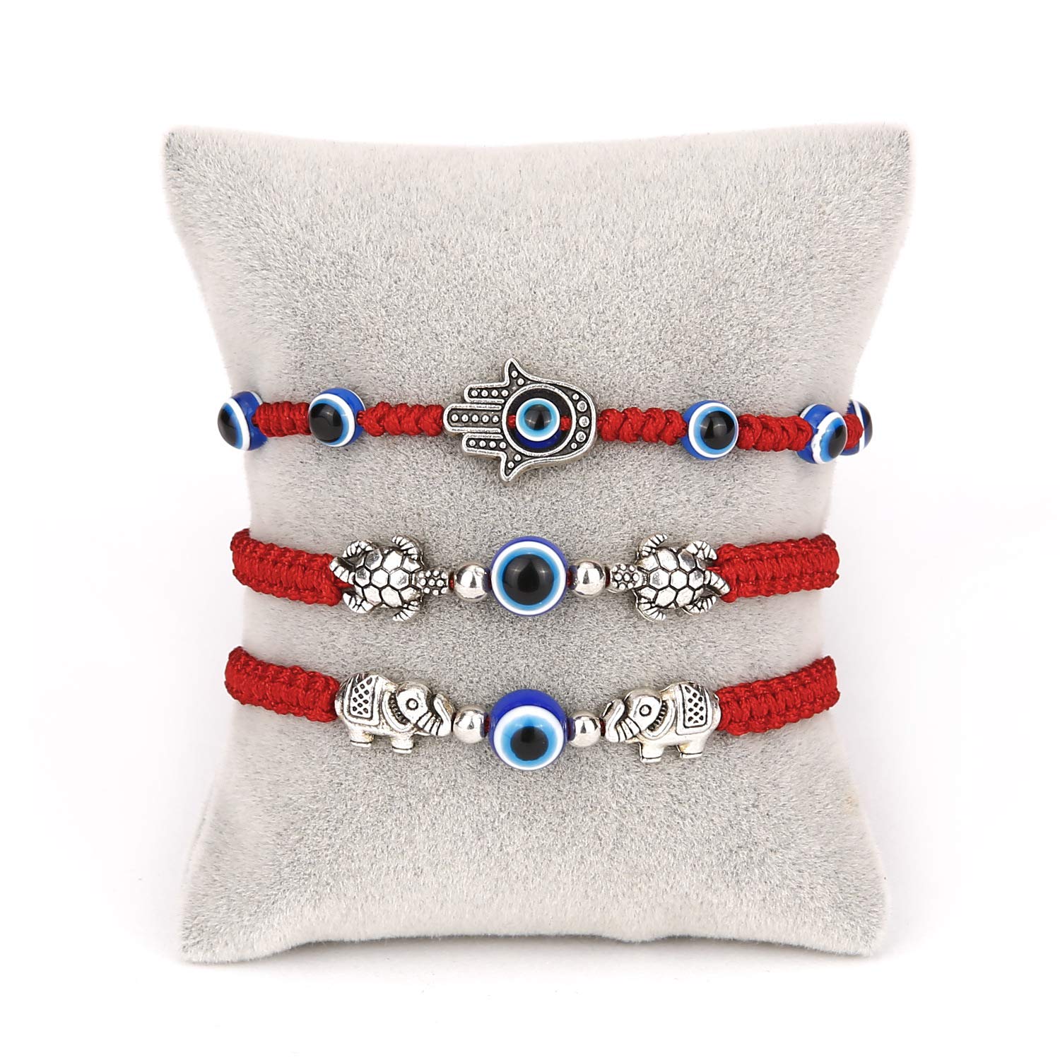 ZYJLM Evil Eye Bracelet Cute Mexican Lucky Protection Bracelets Pack Boho Handmade Braided Adjustable String Elephant Beaded Stacked Braceket for Women Men