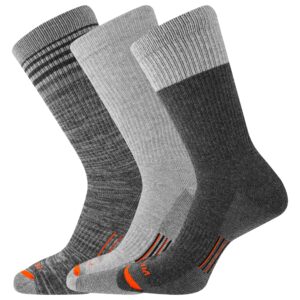 merrell unisex-adult's men's and women's merino wool work socks-3 pair pack-arch support, crew-light gray, large-x-large