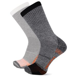 merrell unisex-adult's performance safety toe crew socks-2 pair pack-moisture management & blister prevention, charcoal assorted, l/xl (men's 12.5-15 / women's 14+)