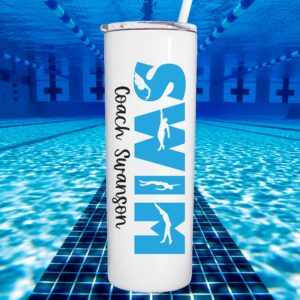 AVITO Personalized Swim Tumbler - Gift for Swimmer - Swim Team End of Season Gift - Swim Coach Gift - 20 oz Tumbler with Closing Lid and Straw - Stainless Steel - Vacuum Insulated