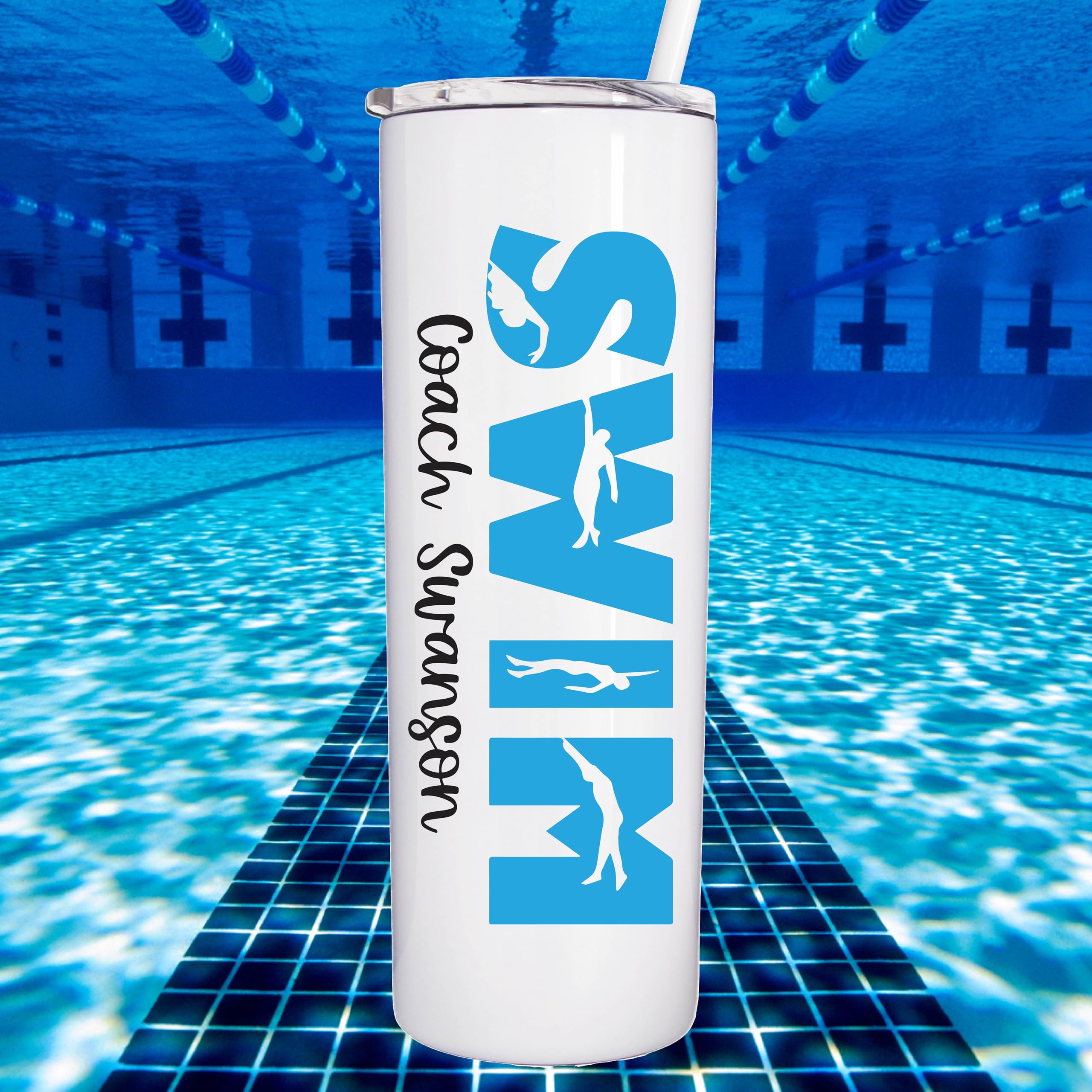 AVITO Personalized Swim Tumbler - Gift for Swimmer - Swim Team End of Season Gift - Swim Coach Gift - 20 oz Tumbler with Closing Lid and Straw - Stainless Steel - Vacuum Insulated