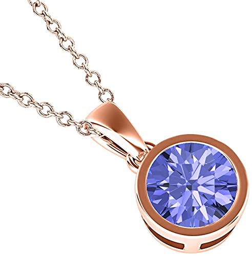 JewelsCart 0.10 CT Round Cut Gemstone 14K Rose Gold Over Fancy Pendant Necklace For Women's