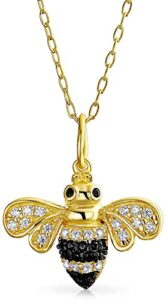 jewelscart 1.3 ct round shape diamond 14k yellow gold over honey bee pendant necklace for women's