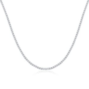 tennis necklace 925 sterling silver| 3mm round cubic zirconia cut faux diamond tennis chain for women and men bridal wedding jewelry 16 inches