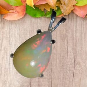 Handmade 925 Sterling Silver Pear Ethiopian Fire Opal Wedding Pendant gift jewelry