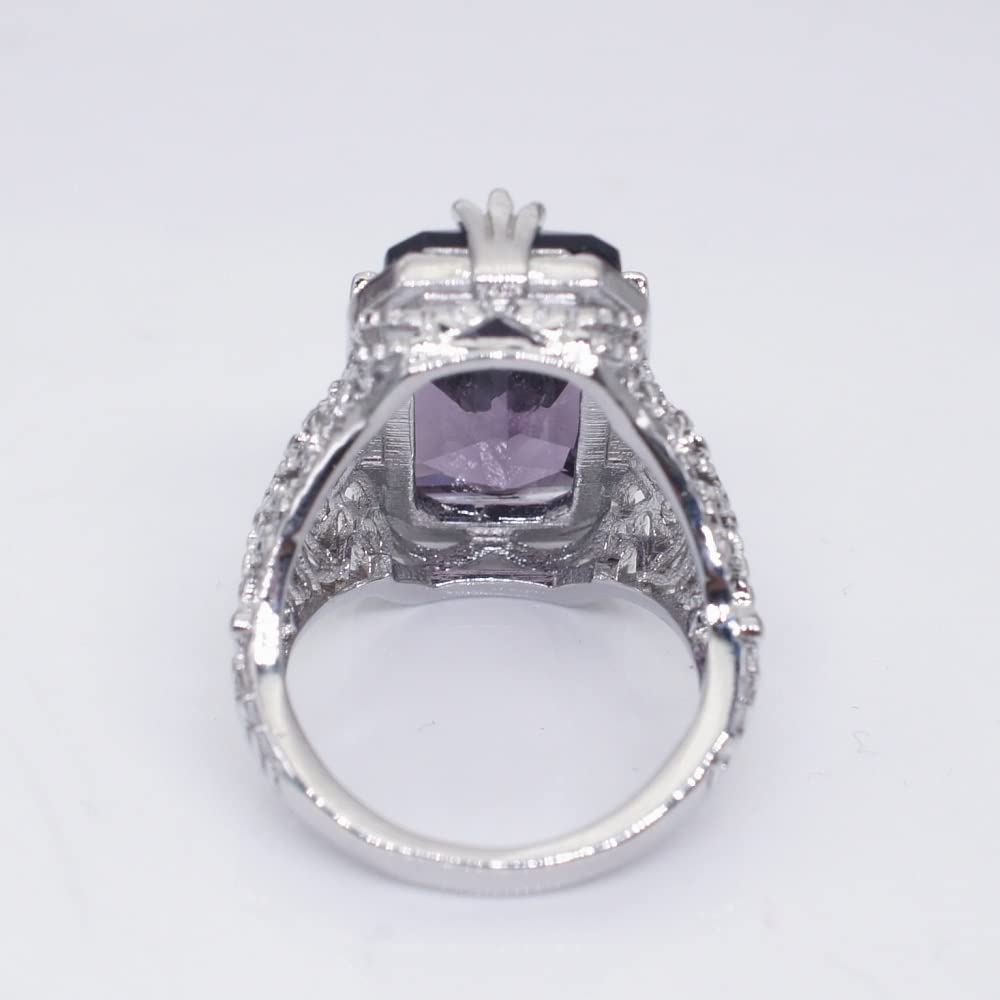 Luxury Fashion Rectangular Natural Amethyst Princess Ring in 925 Silver Openwork Square Perfect Cut Purple Gemstone Cubic Zirconia Ring CZ Eternity Engagement Wedding Ring Women's Sizes 6-10 582 (8)