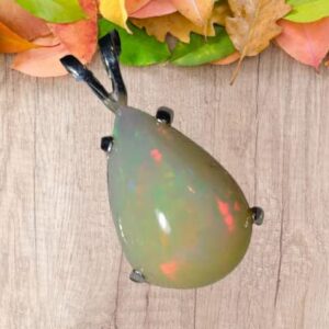 Handmade 925 Sterling Silver Pear Ethiopian Fire Opal Wedding Pendant gift jewelry