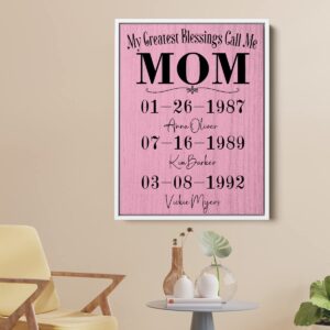 Mothers Day Gifts - Personalized Birthday Gifts For Mom Wife - My Greatest Blessings Call Me Mom & Grandma Custom Canvas Prints For Women - Gift Wrapping Available - Up to 10 Sons or Daughters