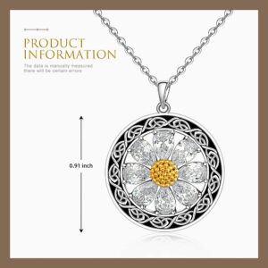 Talonior Daisy Necklace for Women Sterling Silver Celtic Knot Birth Flower Sunflower Necklace Pendant Cubic Zirconia Sunshine Daisy Jewelry Gifts