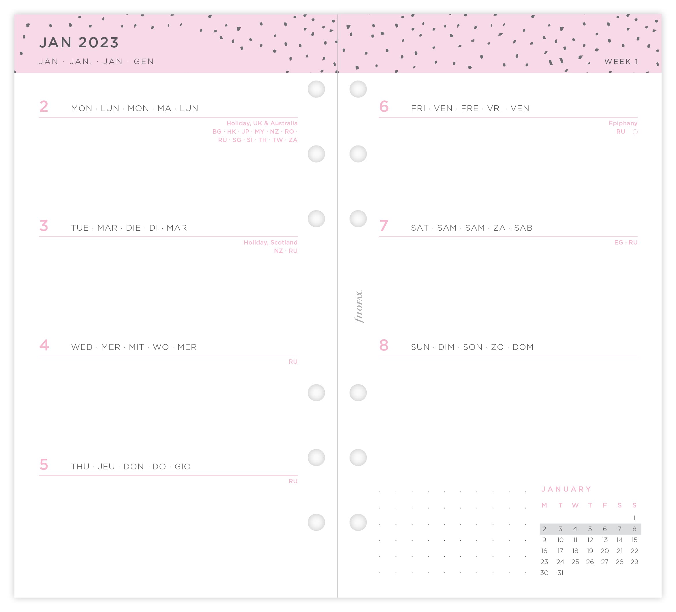 Filofax Personal Confetti Week to View Diary - 2023, White (23-68491)