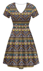 enlachic women's traditional aztec print v neck short sleeve a-line swing midi dress,yellow african aztec,3xl