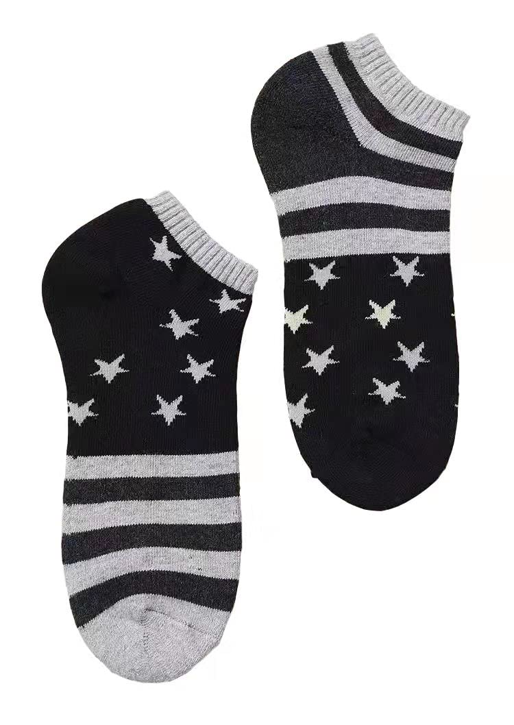 Earlymemb Unisex American Flag Star Striped Crew Socks 4th of July Independence Day Patriotic USA Low Cut Socks (One Size, Grey)