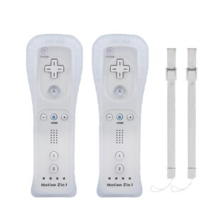 2 pack wii remote controller with motion plus, wireless controller for nintendo wii and wii u, with silicone case and wrist strap, no nunchucks