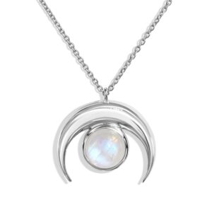 moon magic - authentic moonstone necklace - crescent moon/real 925 sterling silver rainbow moonstone necklaces for women/genuine moonstone jewelry