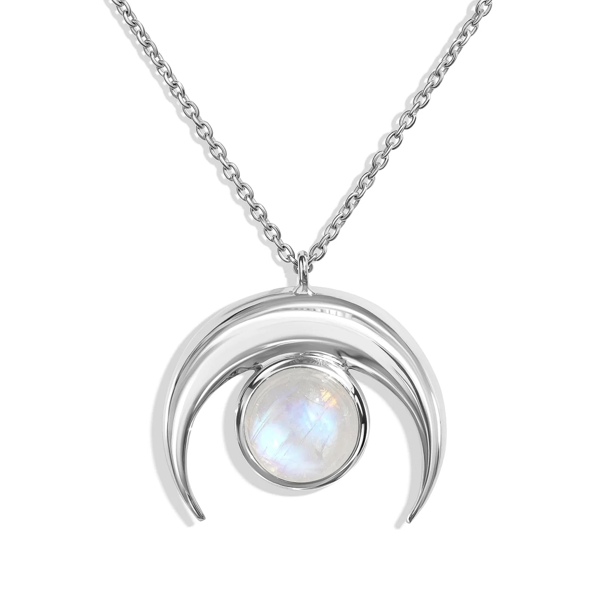 Moon Magic - Authentic Moonstone Necklace - Crescent Moon/Real 925 Sterling Silver Rainbow Moonstone Necklaces for Women/Genuine Moonstone Jewelry